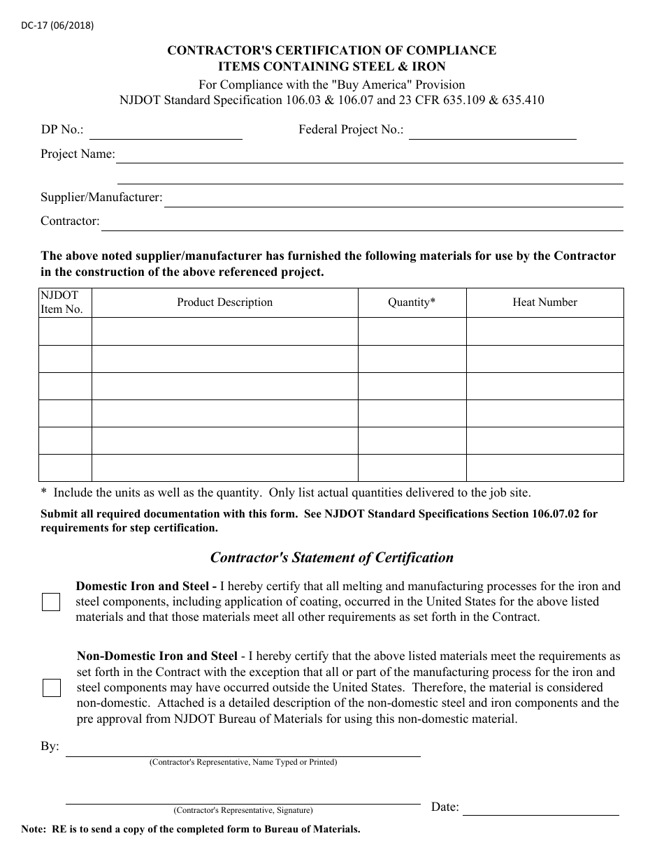 Form DC17 - Fill Out, Sign Online and Download Fillable PDF, New Jersey ...