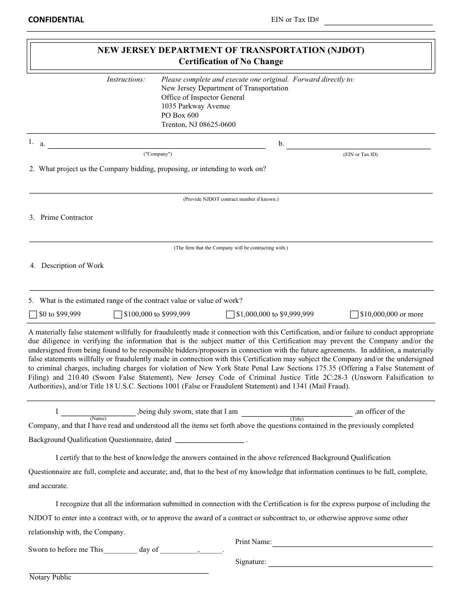 New Jersey Certificate of No Change - Fill Out, Sign Online and ...