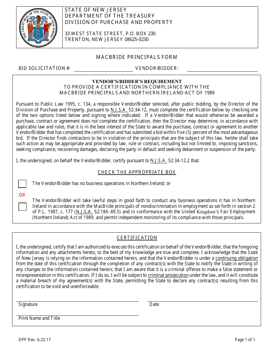 New Jersey Macbride Principals Form - Fill Out, Sign Online and ...