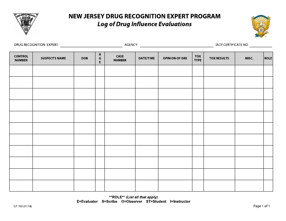 Form S.p.702 Download Fillable Pdf Or Fill Online Log Of Drug Influence ...