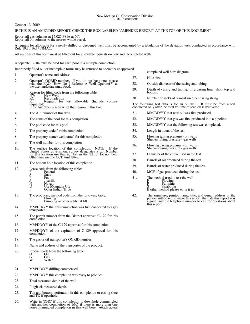 Download Instructions for Form C-104 Request for Allowable and ...