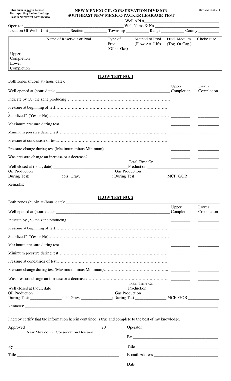 New Mexico Southeast New Mexico Packer Leakage Test - Fill Out, Sign ...