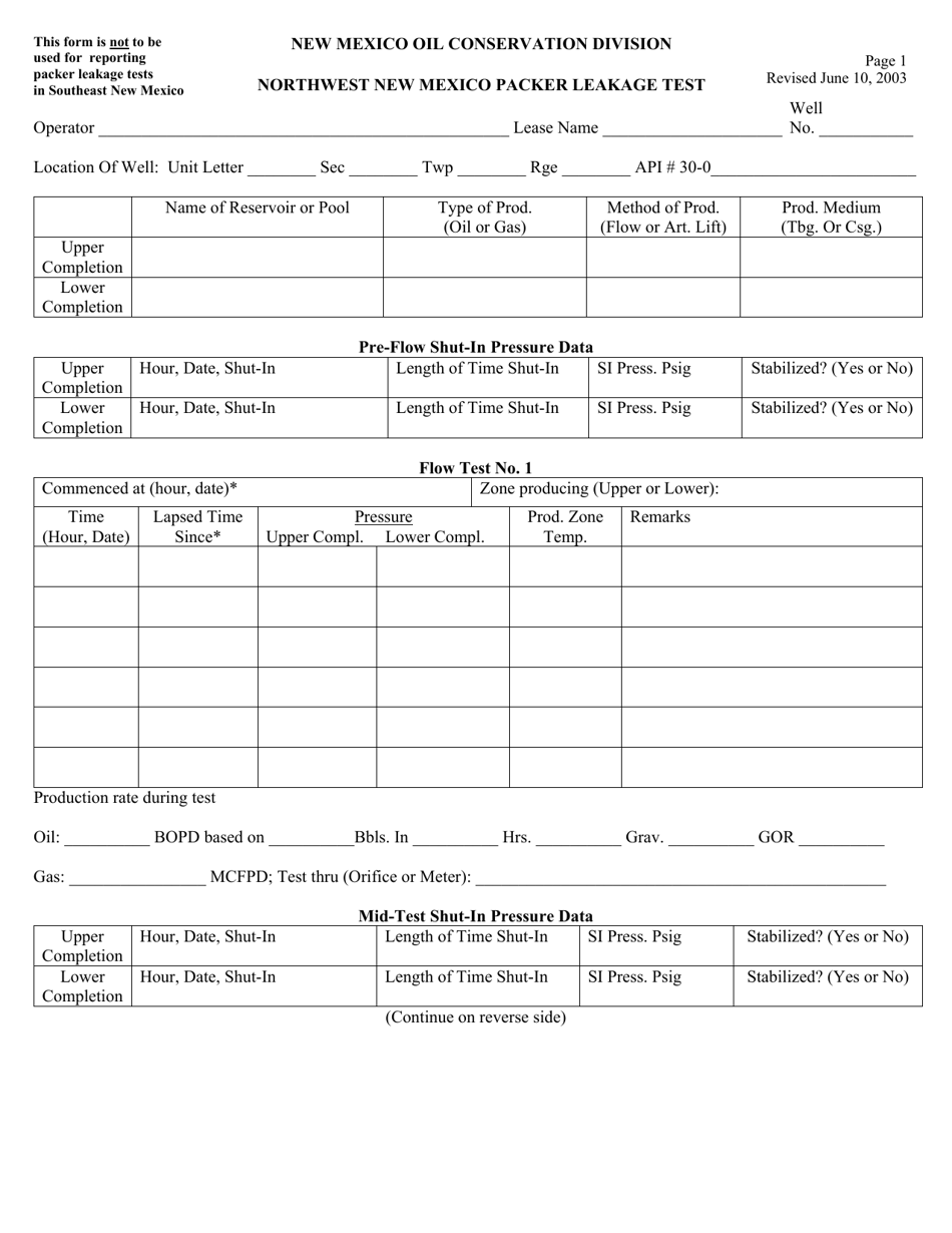 New Mexico Northwest New Mexico Packer Leakage Test - Fill Out, Sign ...