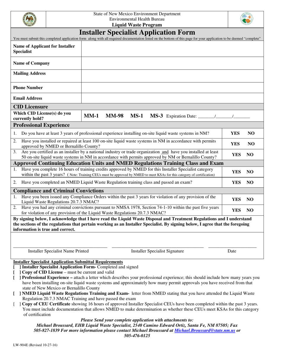 Form LW-904E - Fill Out, Sign Online and Download Printable PDF, New ...
