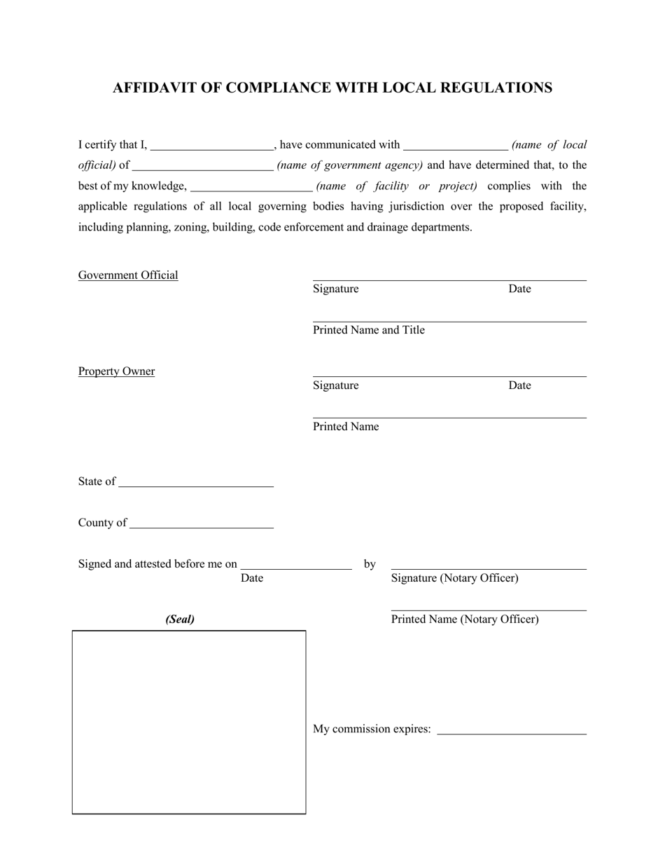 New Mexico Affidavit of Compliance With Local Regulations - Fill Out ...