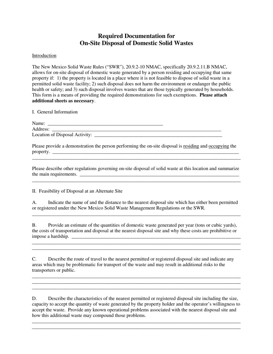 New Mexico On-Site Disposal of Domestic Waste Request Form - Fill Out ...