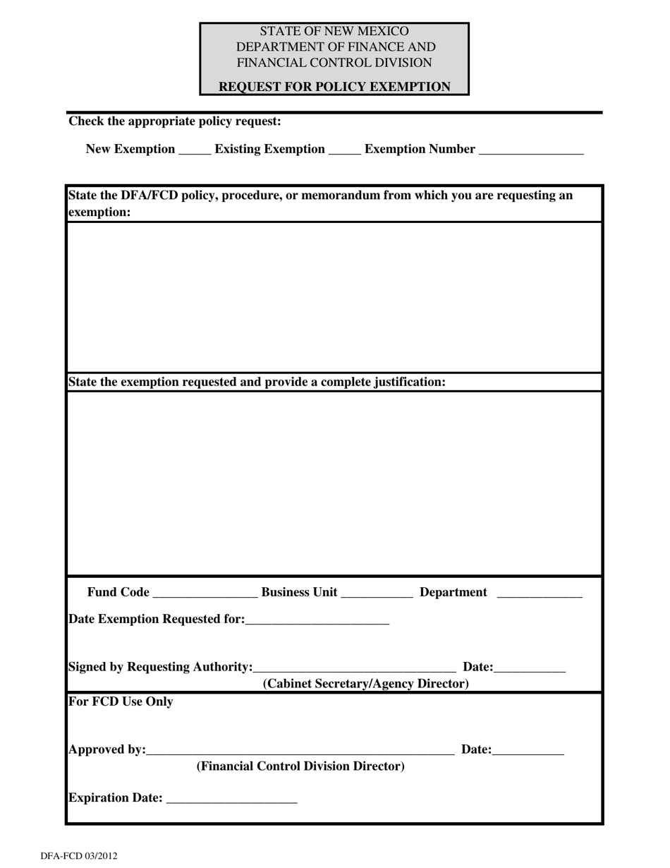 New Mexico Request for Policy Exemption - Fill Out, Sign Online and Download PDF | Templateroller