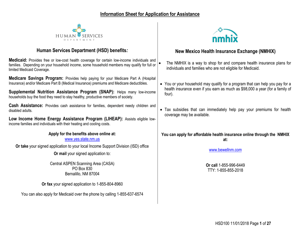 Form HSD100 - Fill Out, Sign Online and Download Printable PDF, New ...