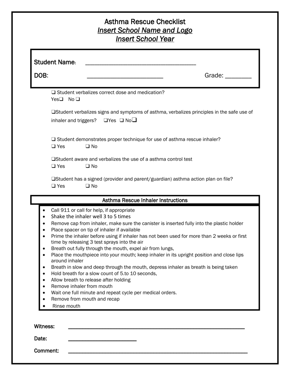 New Mexico Asthma Rescue Checklist - Fill Out, Sign Online and Download ...