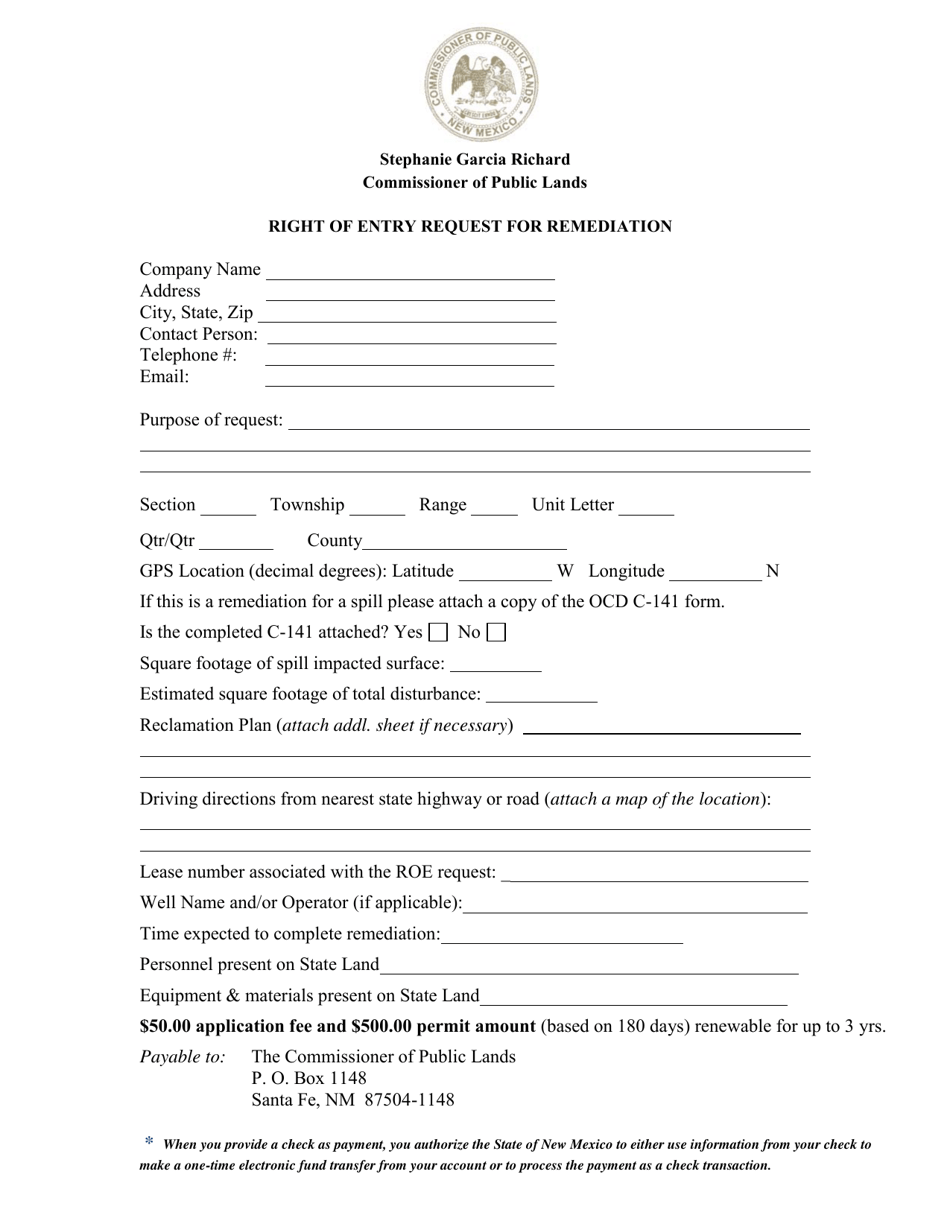 New Mexico Right of Entry Request for Remediation - Fill Out, Sign ...