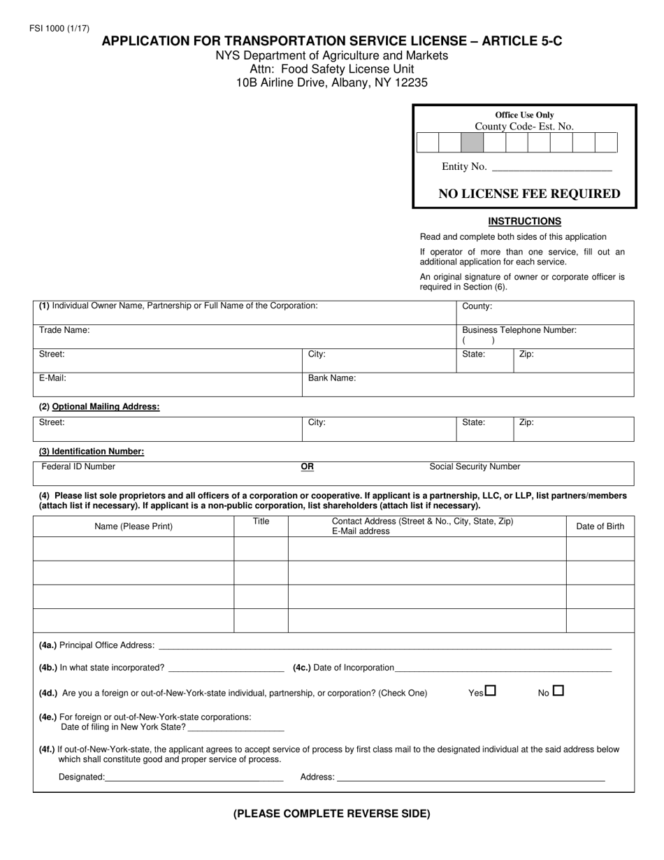 Form FSI1000 - Fill Out, Sign Online and Download Printable PDF, New ...
