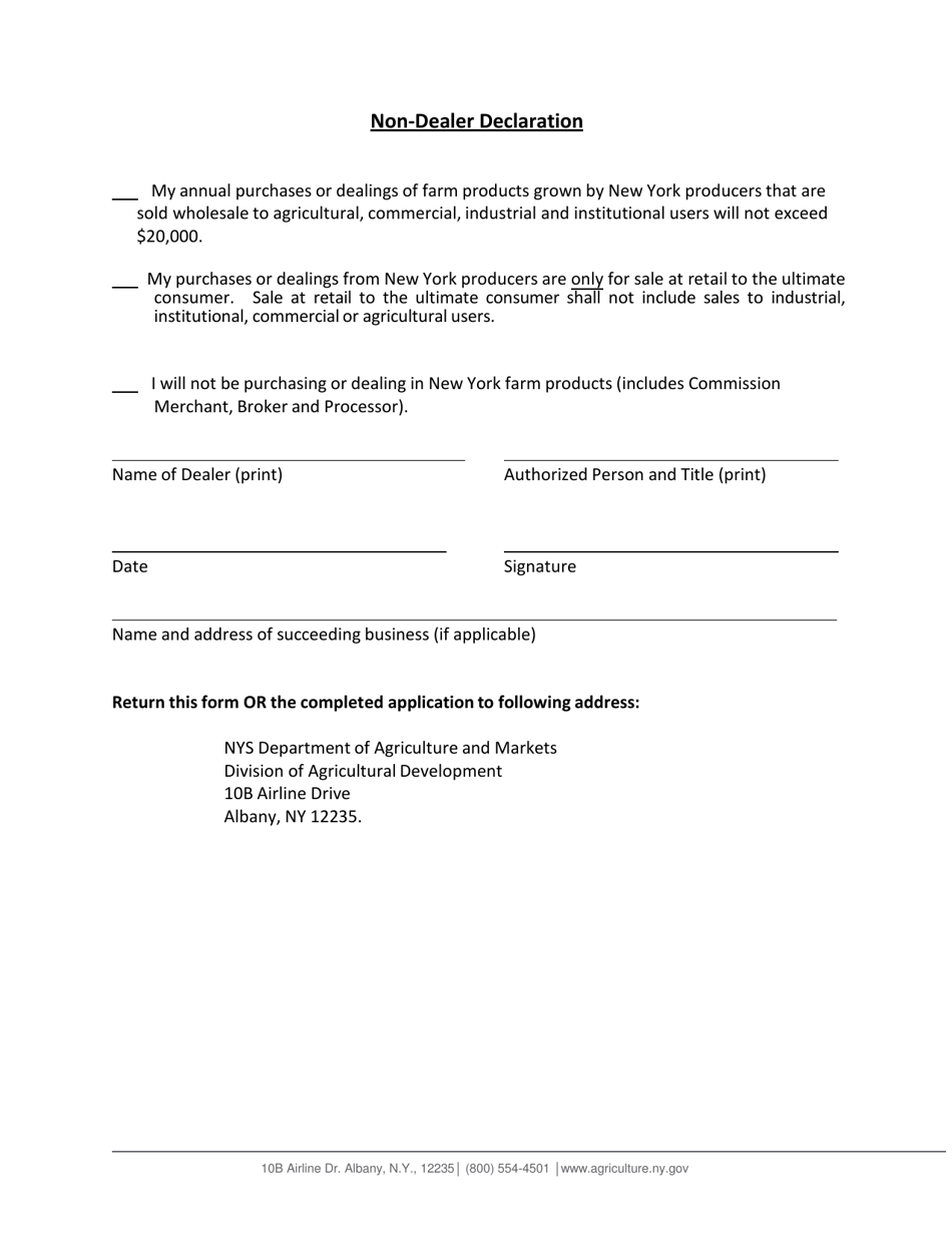 New York Non-dealer Declaration - Fill Out, Sign Online and Download ...