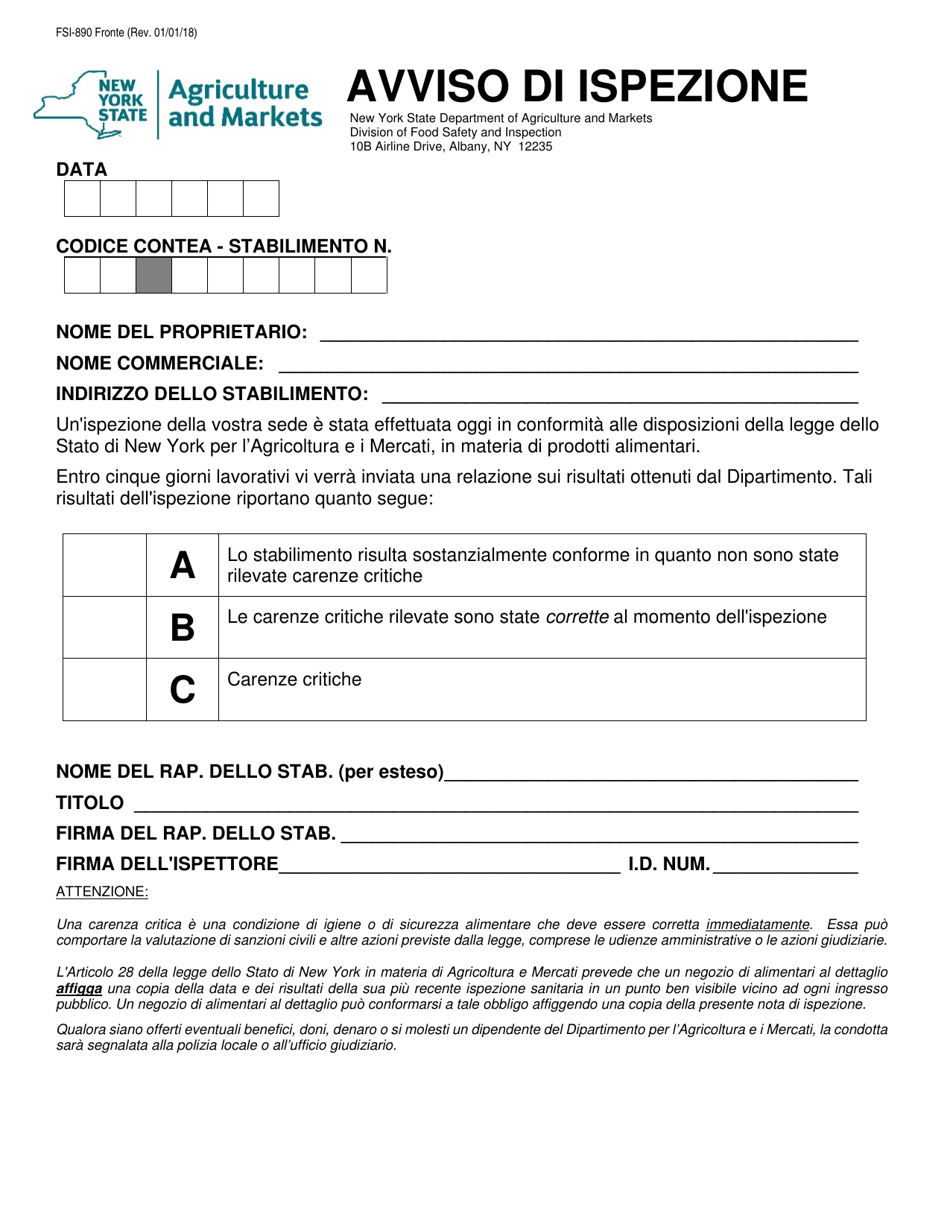 Form FSI-890 - Fill Out, Sign Online and Download Printable PDF, New ...