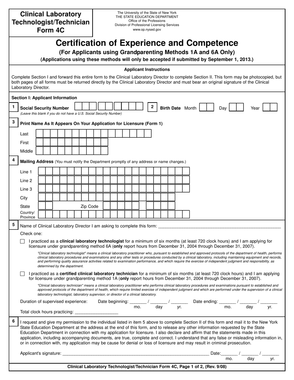 Clinical Laboratory Technologist/Certified Histological Technician Form 4C - Fill Out, Sign ...