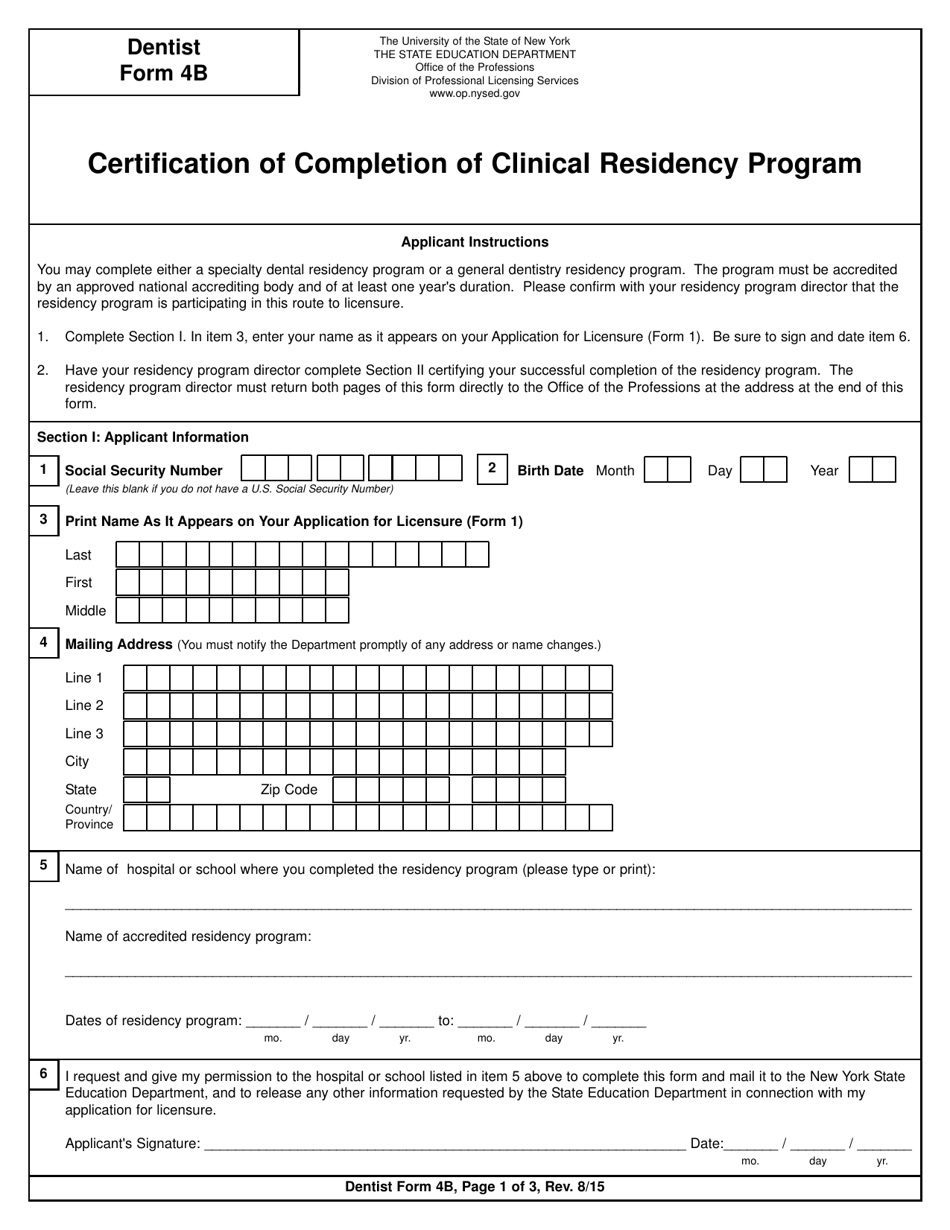 Dentist Form 4B - Fill Out, Sign Online and Download Printable PDF, New ...
