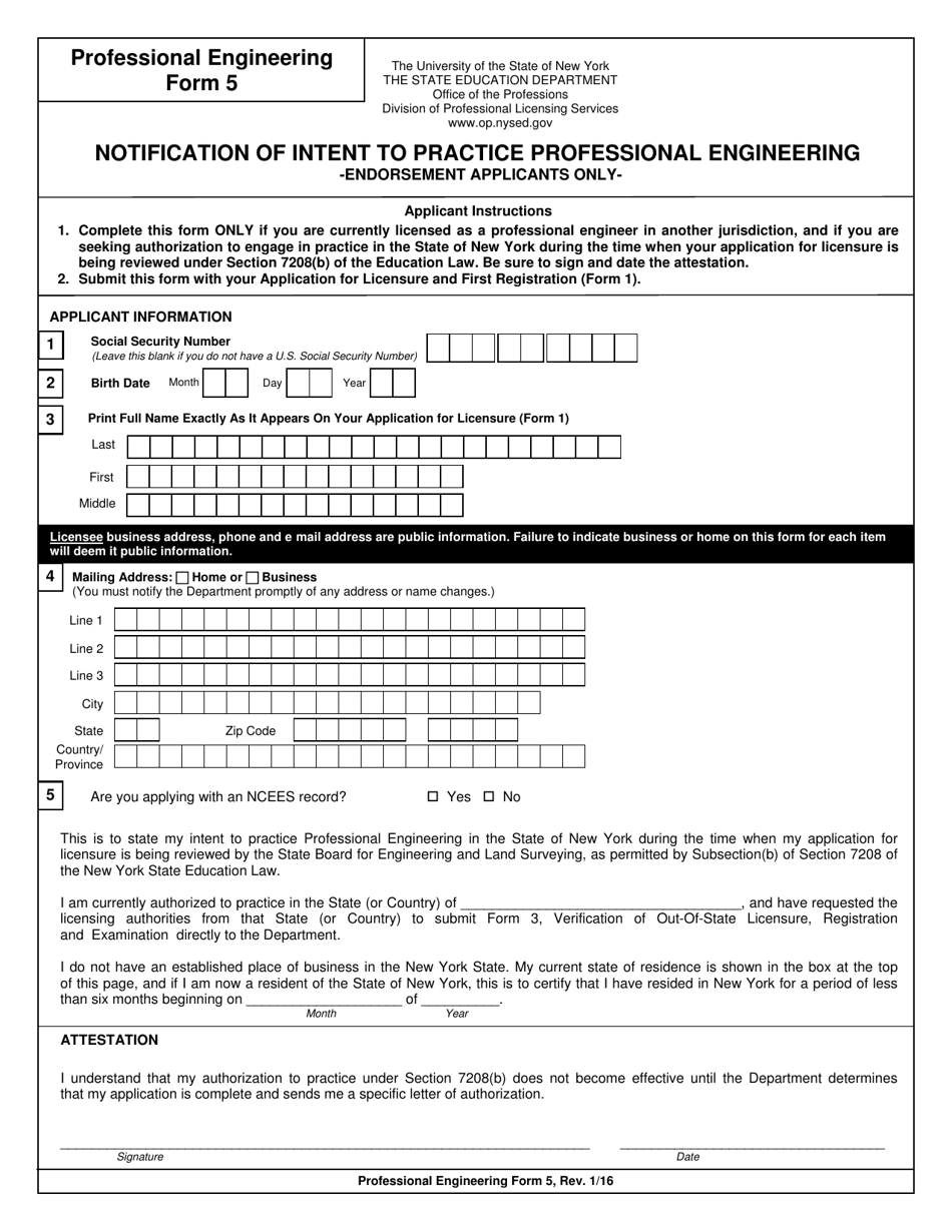 Professional Engineering Form 5 - Fill Out, Sign Online and Download ...