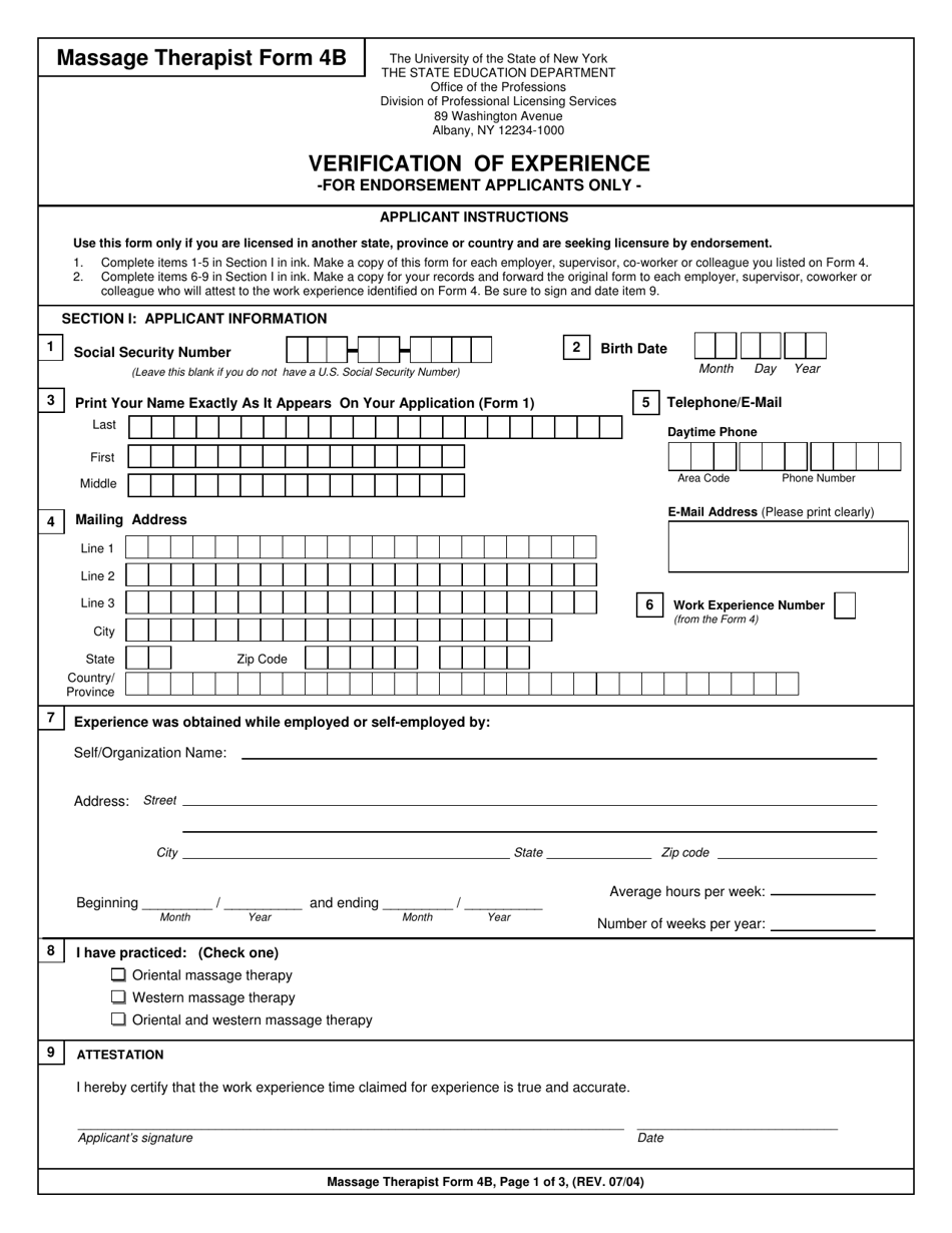Massage Therapist Form 4B - Fill Out, Sign Online and Download ...