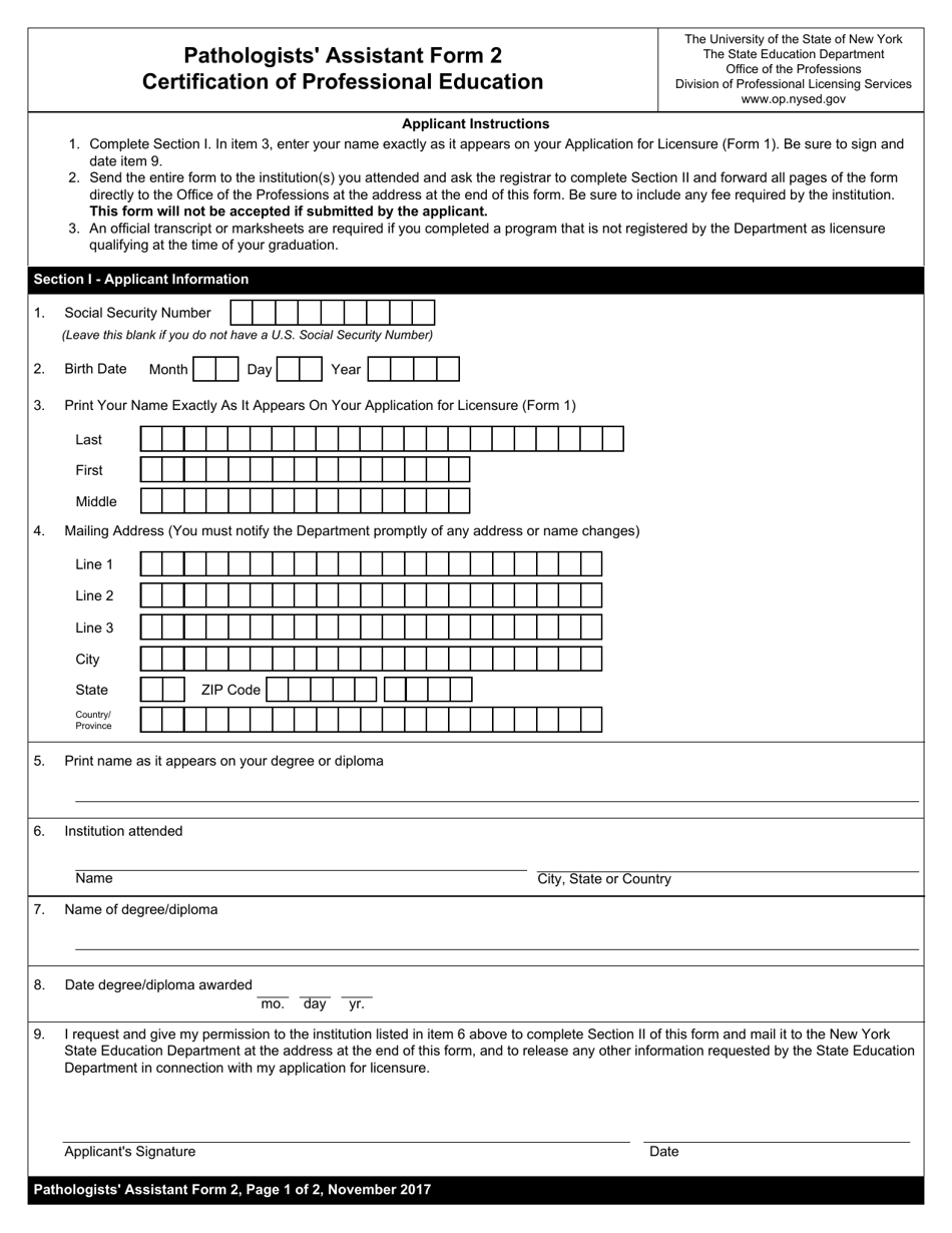 Pathologists' Assistant Form 2 - Fill Out, Sign Online and Download ...