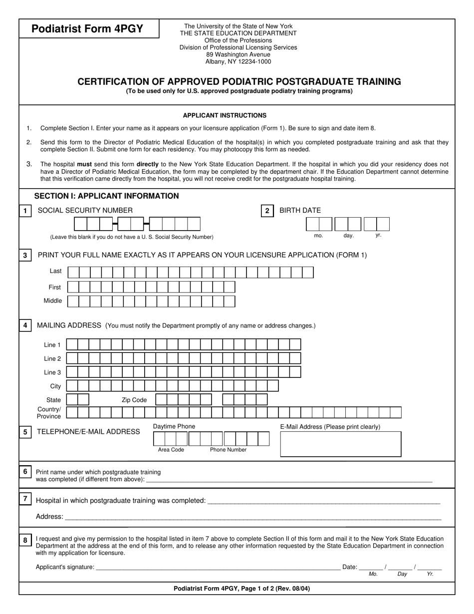 Podiatrist Form 4PGY - Fill Out, Sign Online and Download Printable PDF ...