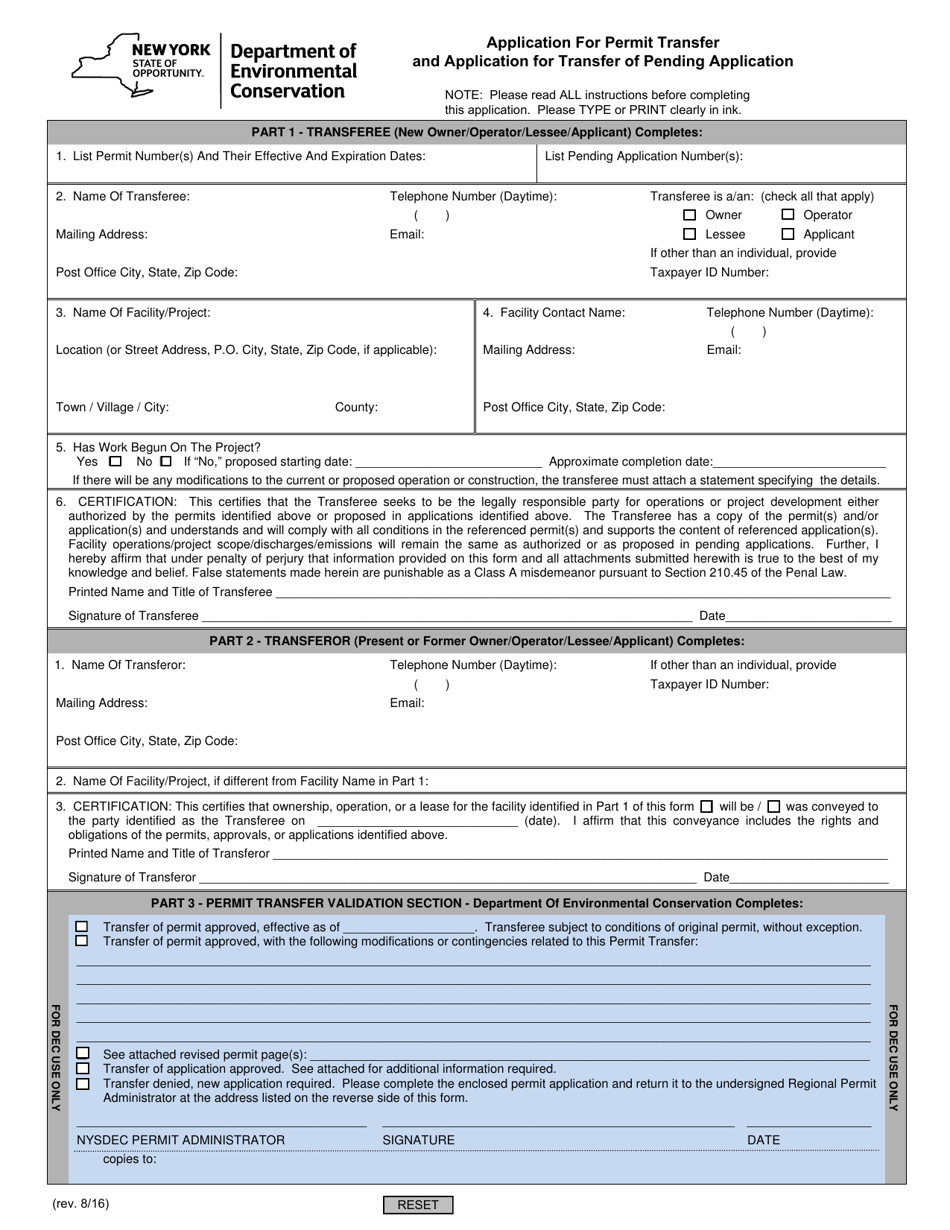 New York Application for Permit Transfer and Application for Transfer ...