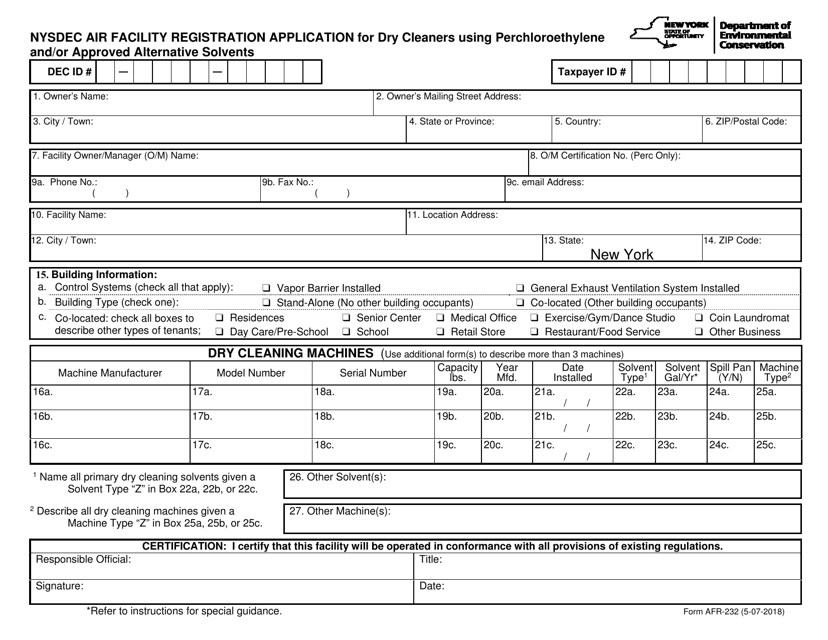 Form AFR 232 Download Printable PDF Or Fill Online Nysdec Air Facility 