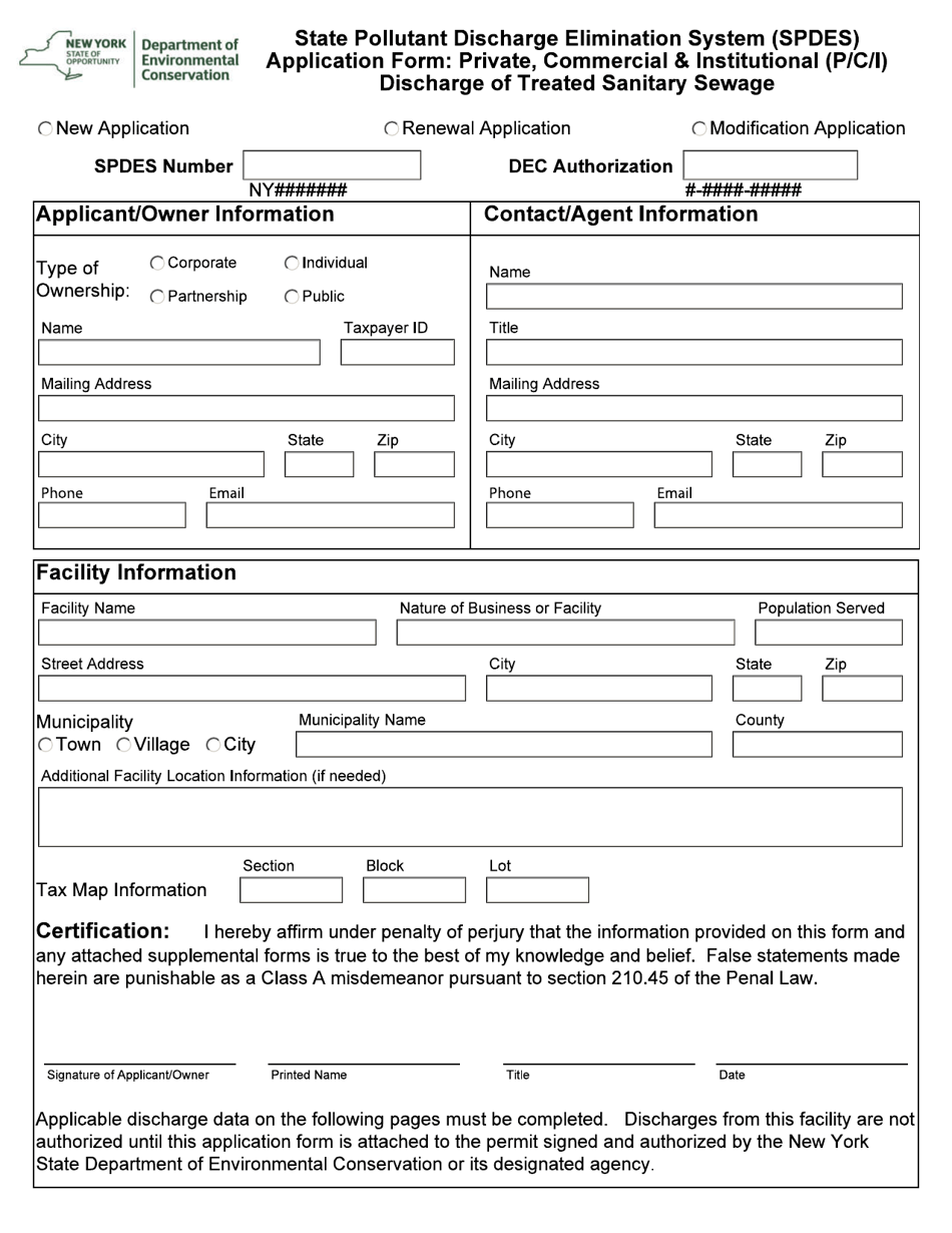 New York Spdes Application Form: Private, Commercial & Institutional (P ...