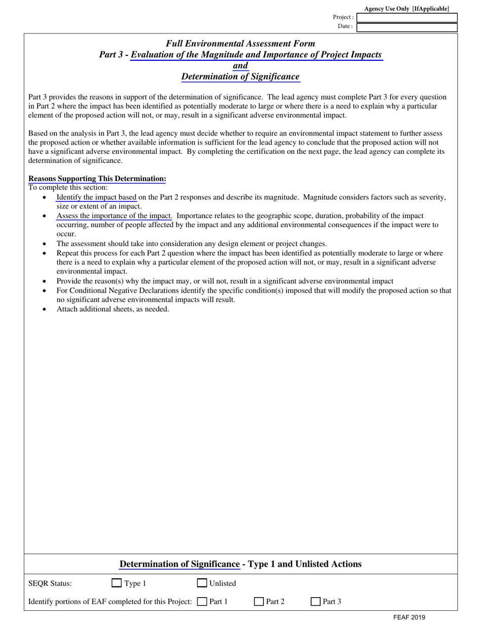 New York Full Environmental Assessment Form - Evaluation of the ...