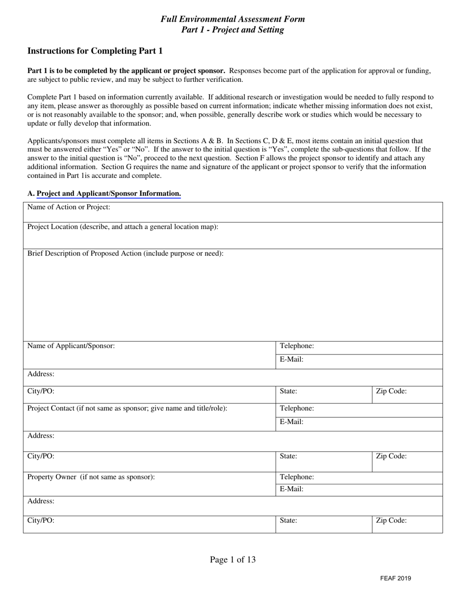 2019 New York Full Environmental Assessment Form Part 1 - Project and ...