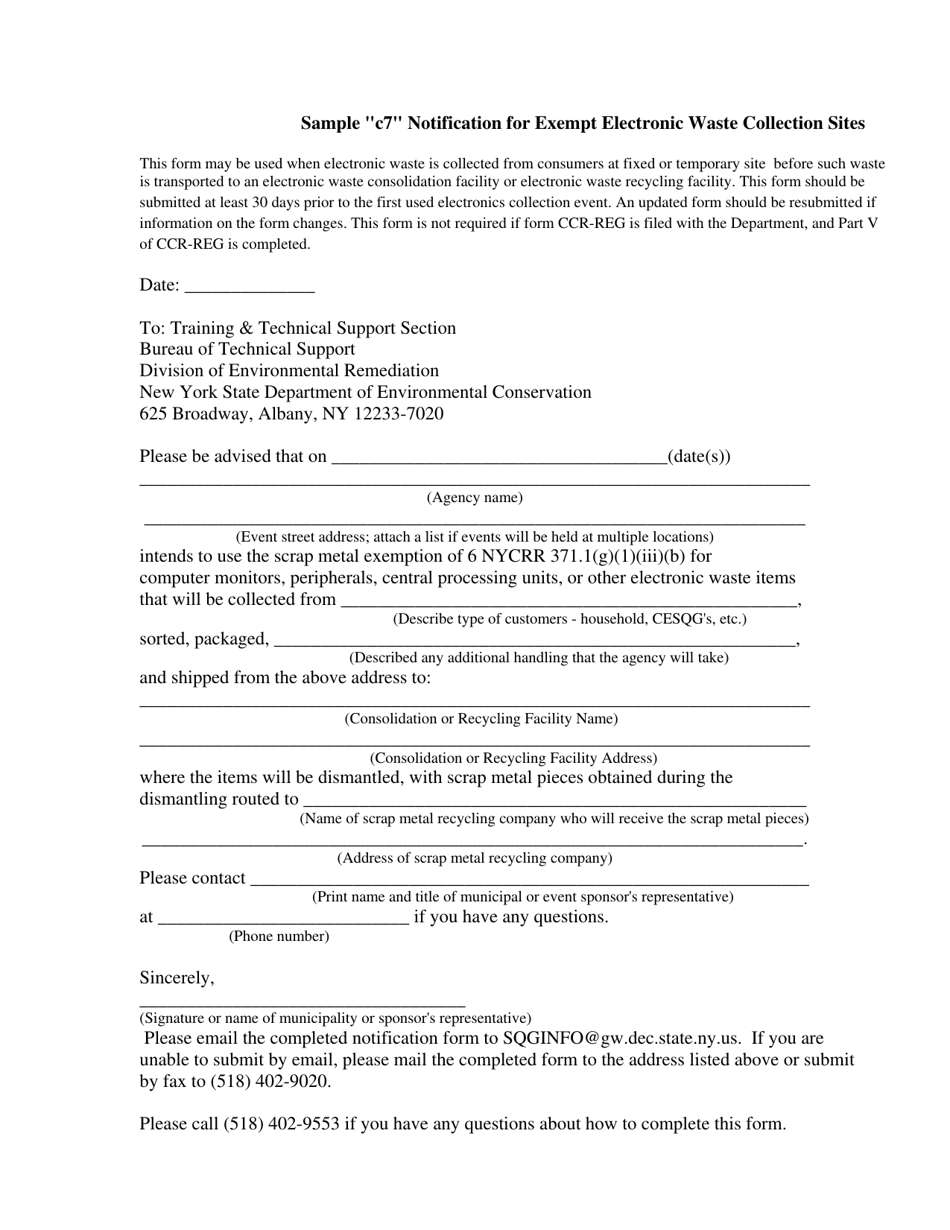 New York Sample "c7" Notification for Exempt Electronic Waste ...