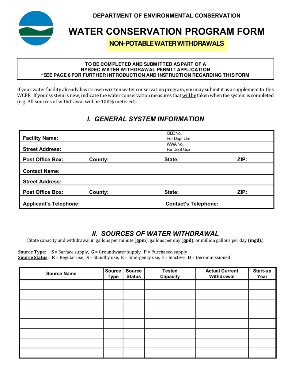 New York Water Conservation Program Form for Non-potable Water ...
