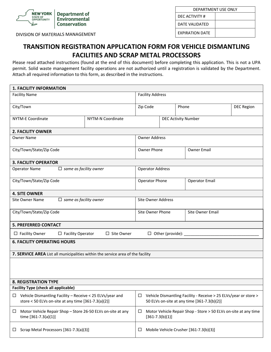 New York Transition Registration Application Form for Vehicle ...