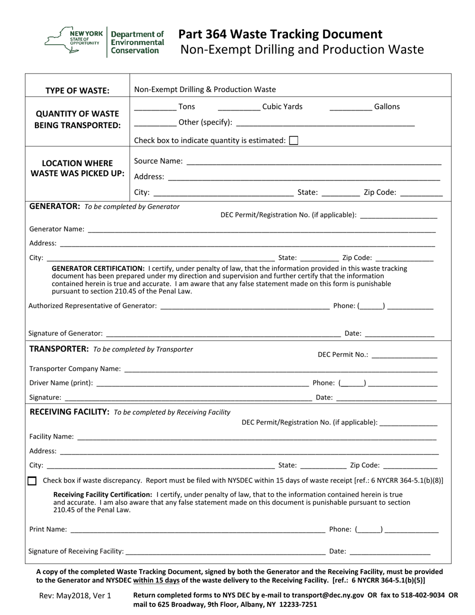 New York Non-exempt Drilling and Production Waste Tracking Document ...