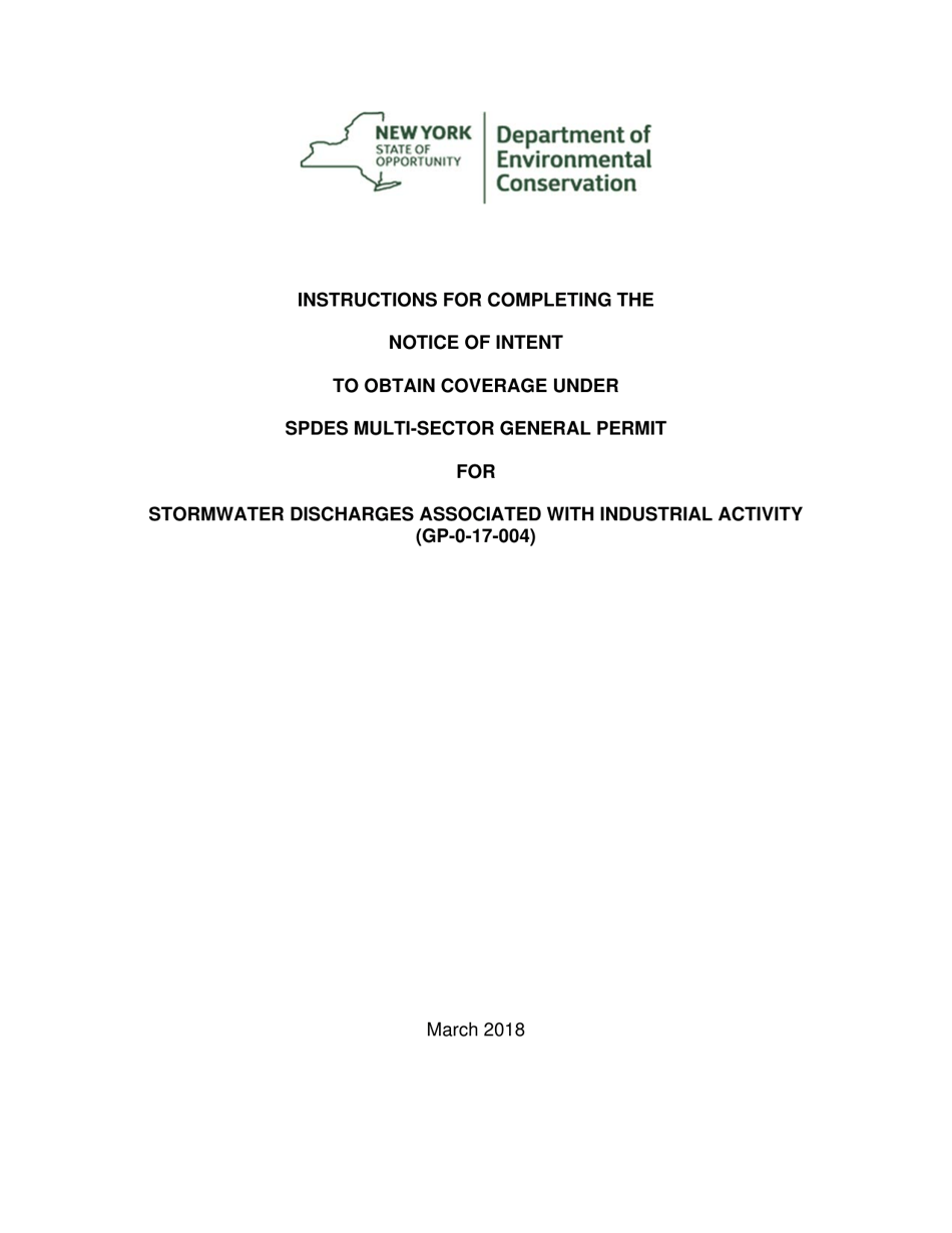 Download Instructions for Notice of Intent to Obtain Coverage Under Spdes Multi-Sector General ...