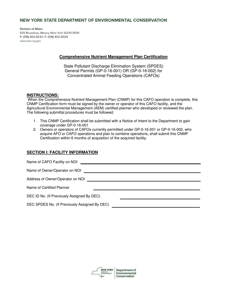 New York Comprehensive Nutrient Management Plan Certification - Fill ...