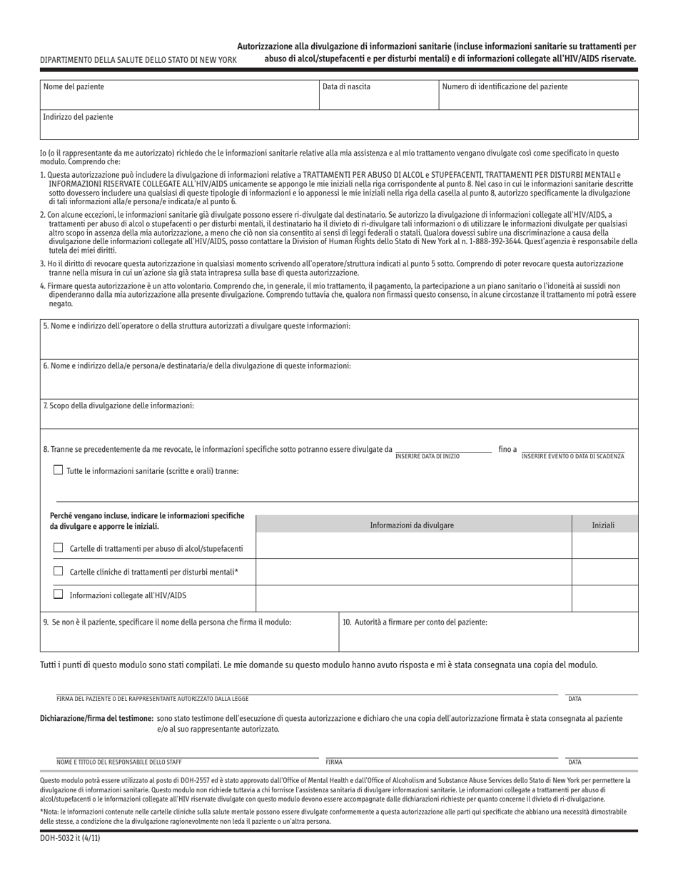 Form DOH-5032IT - Fill Out, Sign Online and Download Printable PDF, New ...