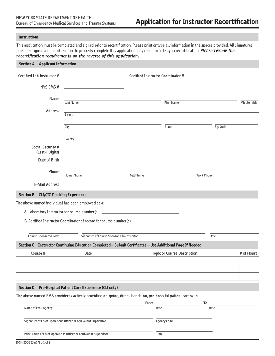 Form DOH-3508 - Fill Out, Sign Online and Download Fillable PDF, New ...