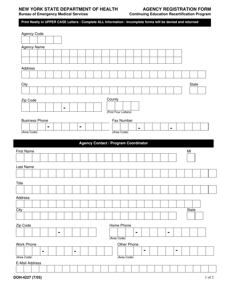 Form DOH-4227 - Fill Out, Sign Online and Download Fillable PDF, New ...