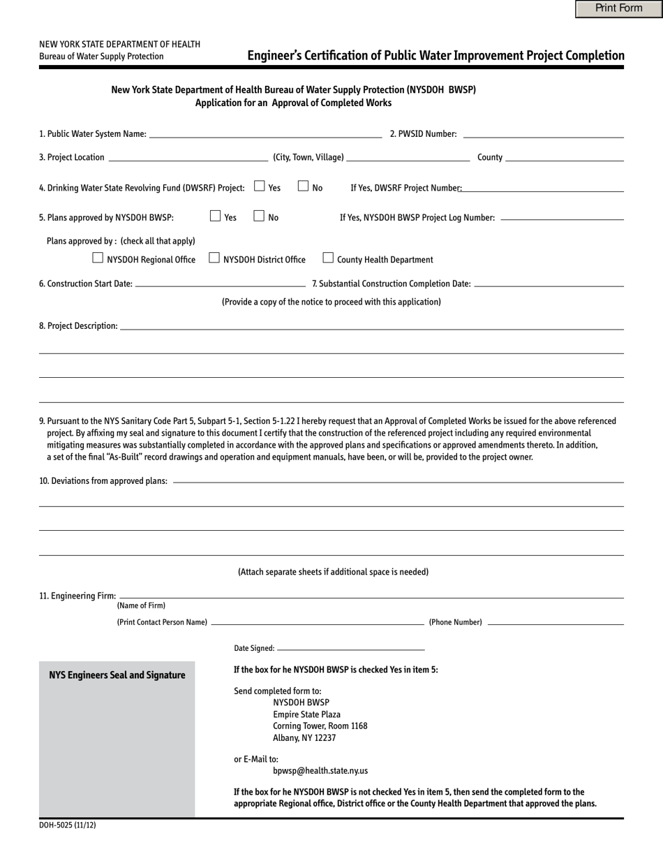 Form DOH-5025 - Fill Out, Sign Online and Download Fillable PDF, New ...