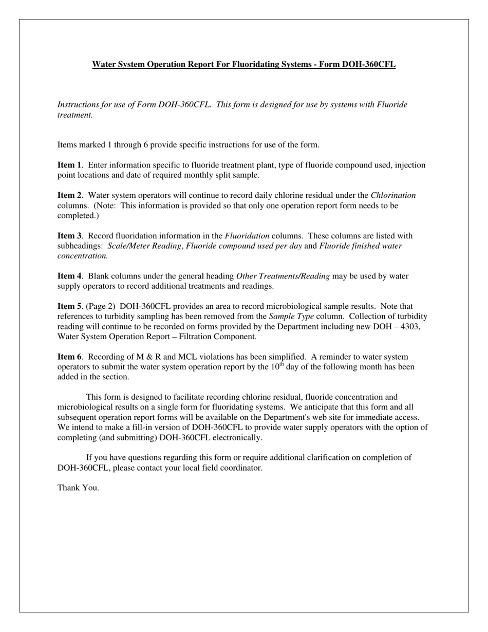 Download Instructions for Form DOH-360CFL Water System Operation Report ...
