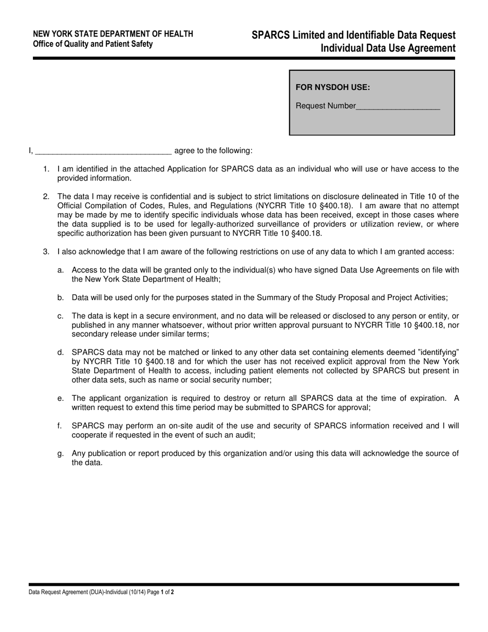 New York Sparcs Limited and Identifiable Data Request Individual Data ...