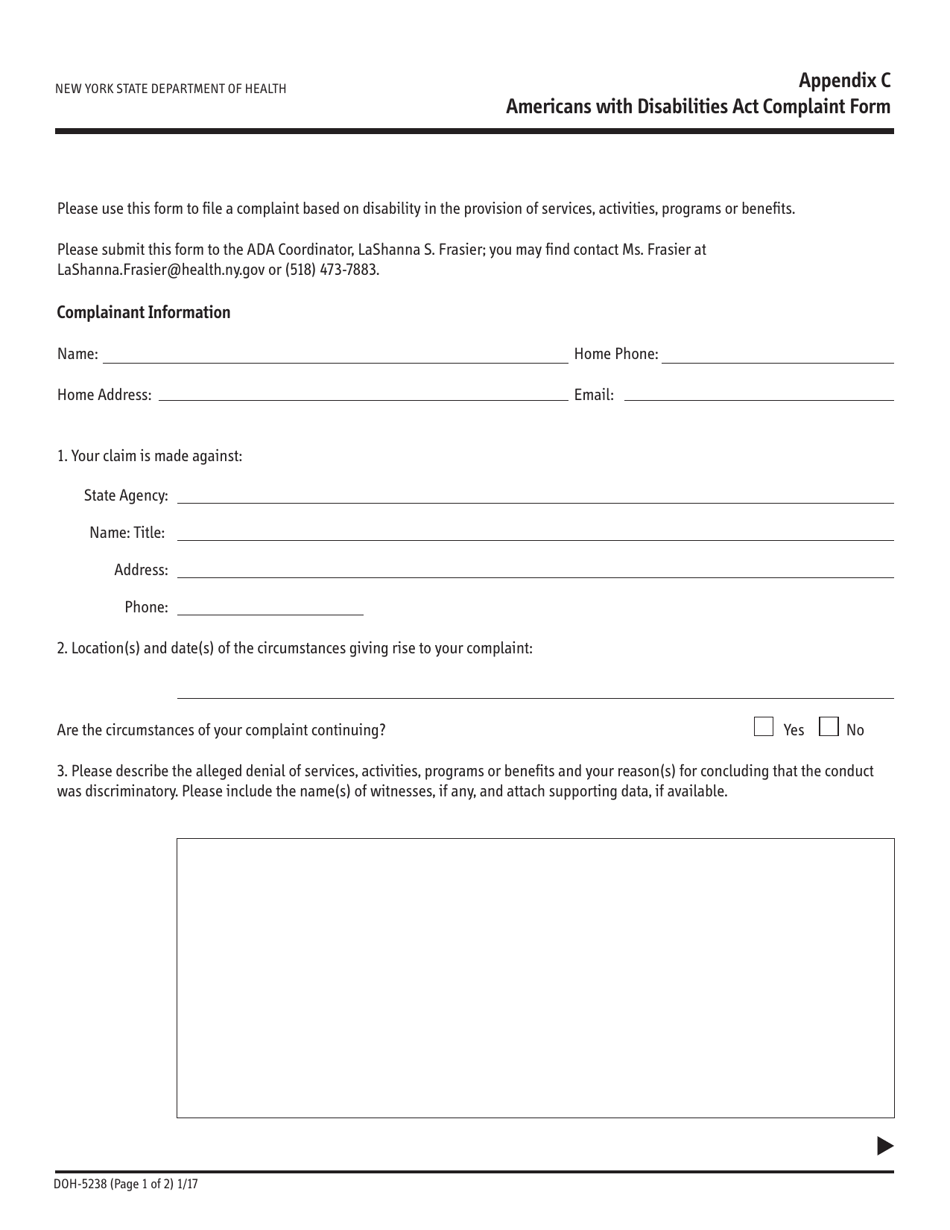 Form DOH-5238 Appendix C - Fill Out, Sign Online and Download Fillable PDF, New York ...