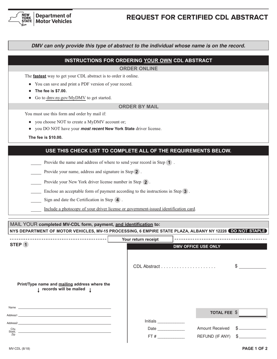 Form MV-CDL - Fill Out, Sign Online and Download Fillable PDF, New York ...