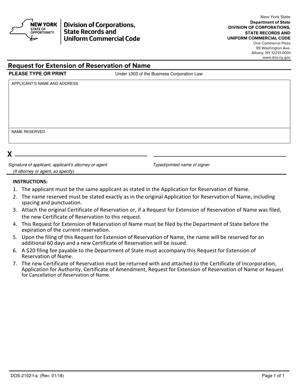 Form DOS-2102-F-A - Fill Out, Sign Online and Download Fillable PDF ...