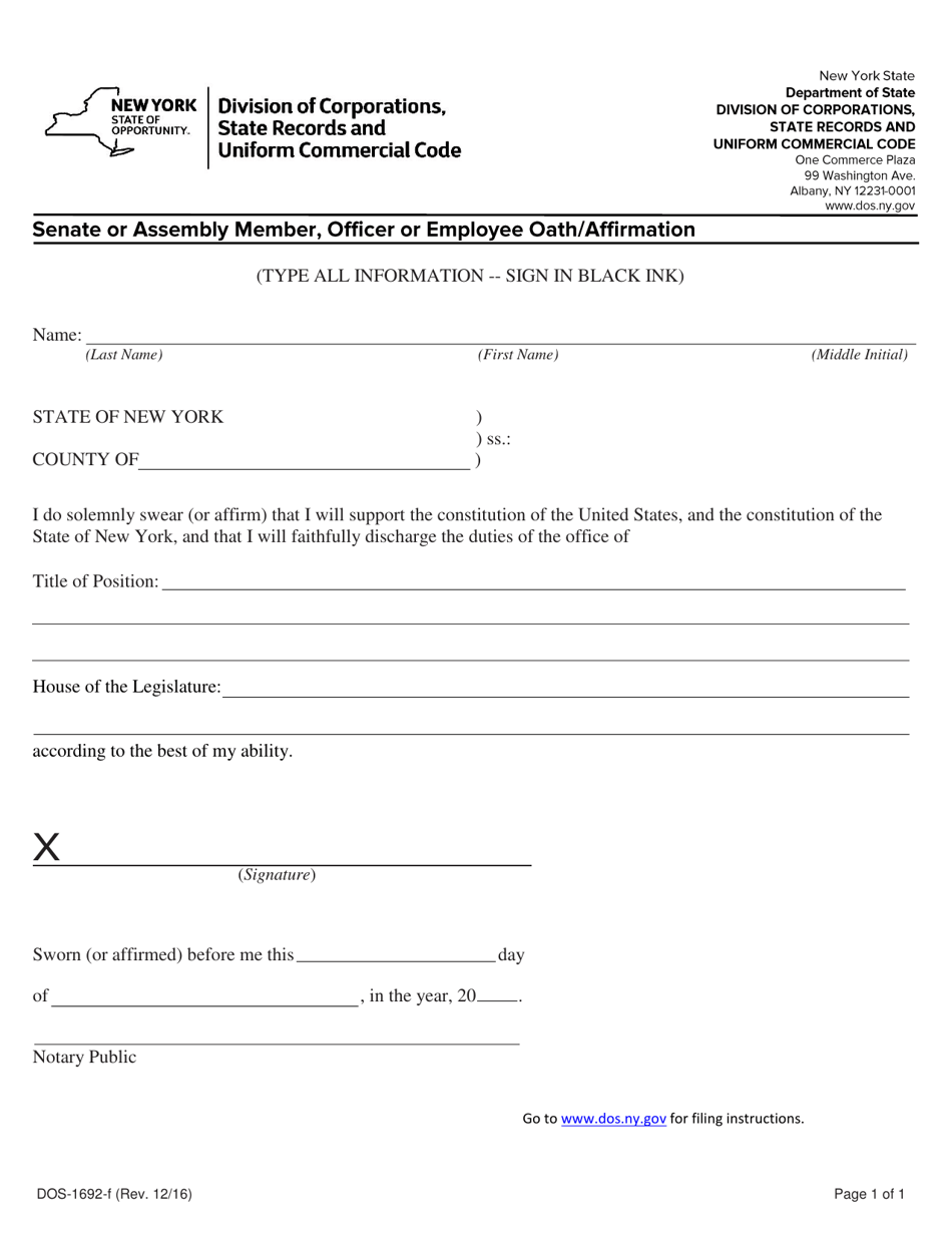 Form DOS-1692-F - Fill Out, Sign Online and Download Fillable PDF, New ...