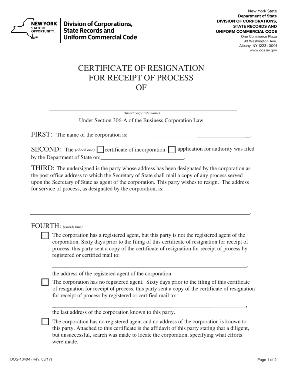 Form DOS-1340-F - Fill Out, Sign Online and Download Fillable PDF, New York | Templateroller