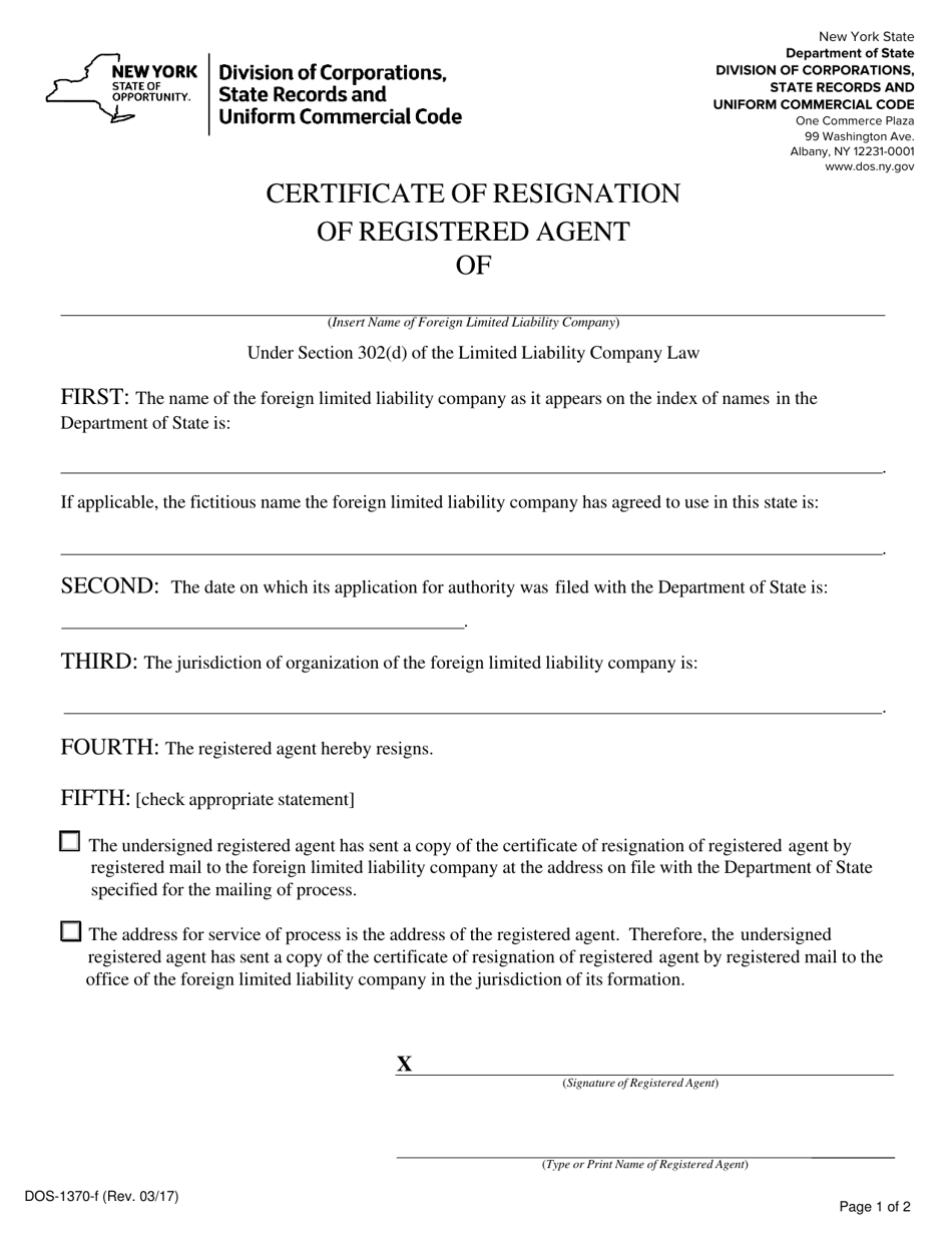 Form DOS-1370-F - Fill Out, Sign Online and Download Fillable PDF, New ...