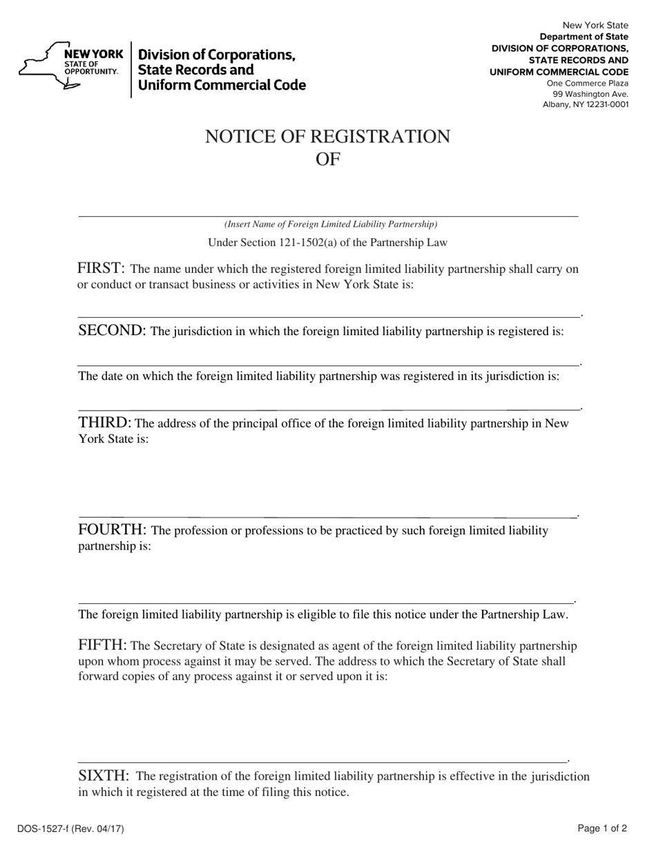 Form DOS-1527-F - Fill Out, Sign Online and Download Fillable PDF, New ...
