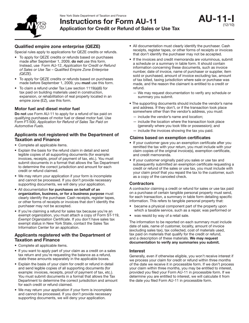 Download Instructions for Form AU-11 Application for Credit or Refund ...