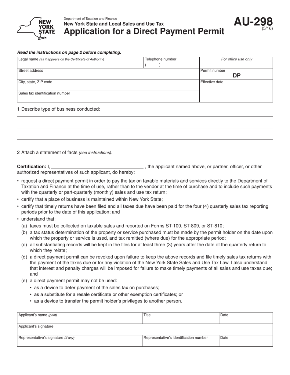 Form AU-298 - Fill Out, Sign Online and Download Printable PDF, New ...