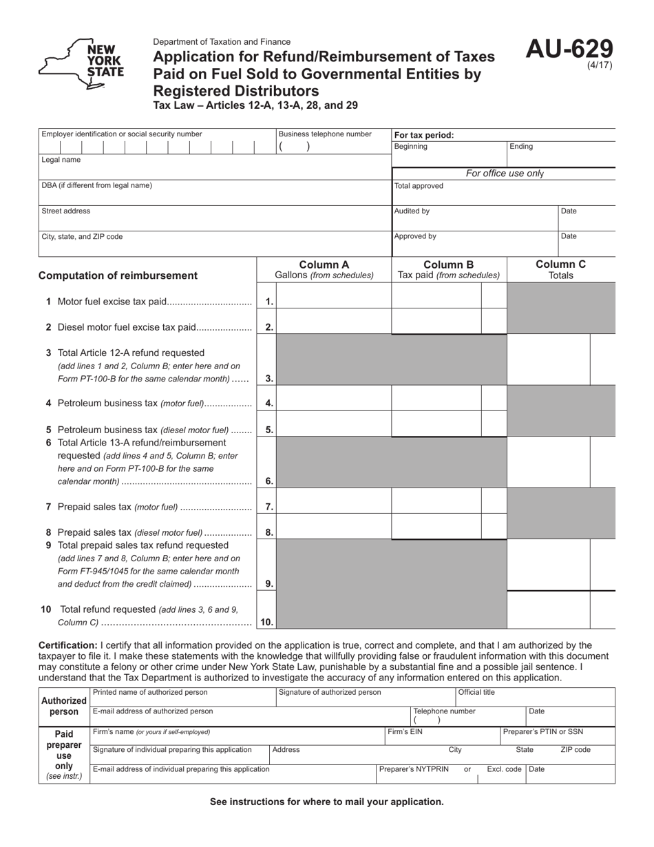 Form AU-629 - Fill Out, Sign Online and Download Printable PDF, New ...